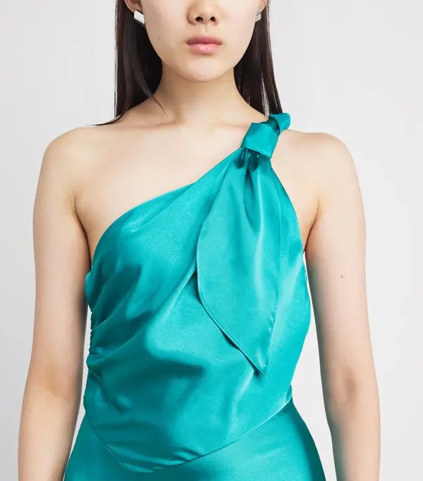 Sandro Satin Asymmetrical One-shoulder Midi Dress - Green