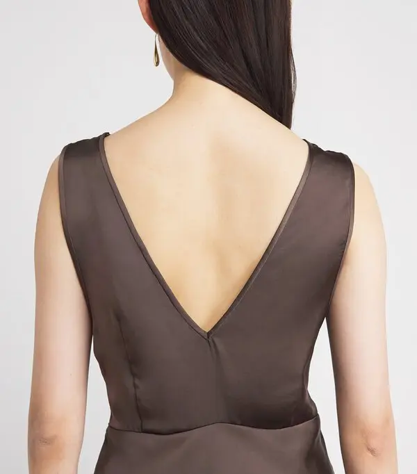 Sandro Satin Lace-trim V-neck Maxi Dress - Brown