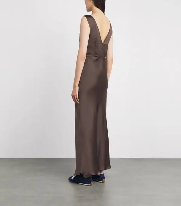 Sandro Satin Lace-trim V-neck Maxi Dress - Brown