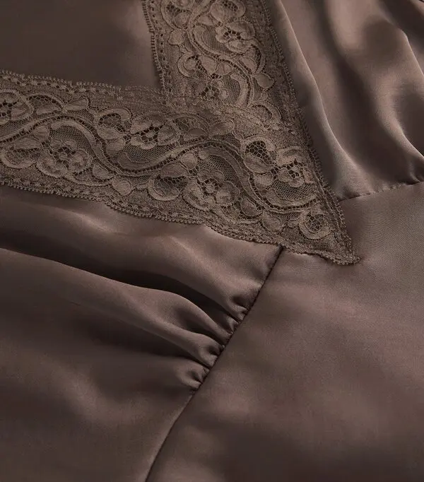 Sandro Satin Lace-trim V-neck Maxi Dress - Brown