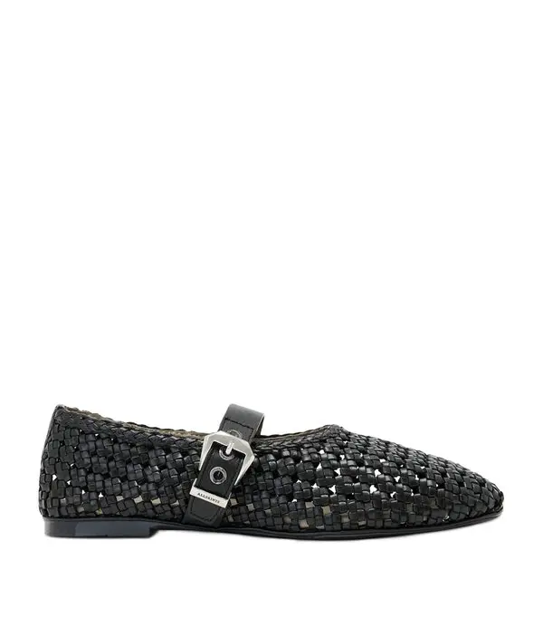 ALLSAINTS Sabine Woven Leather Ballet Flats With Buckled Strap - Black