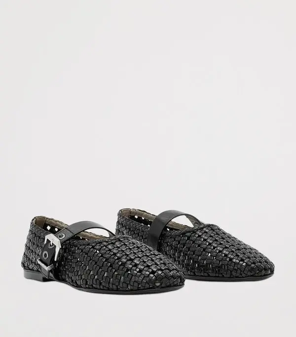 ALLSAINTS Sabine Woven Leather Ballet Flats With Buckled Strap - Black