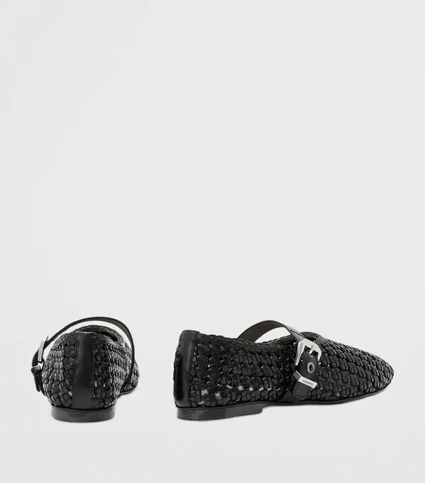 ALLSAINTS Sabine Woven Leather Ballet Flats With Buckled Strap - Black