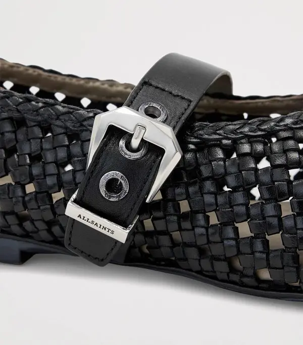 ALLSAINTS Sabine Woven Leather Ballet Flats With Buckled Strap - Black