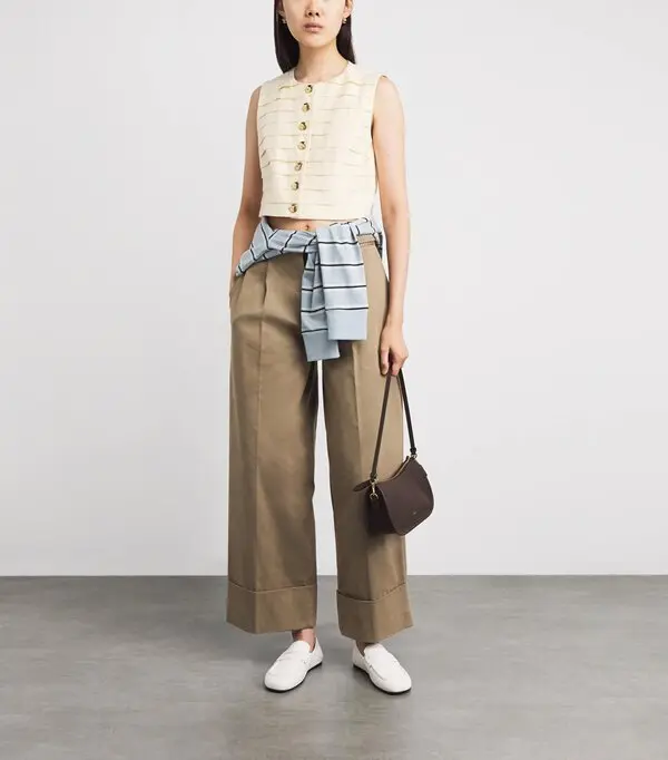 Sandro Cotton-blend Sleeveless Crop Top With Pleated Detail And Button Placket