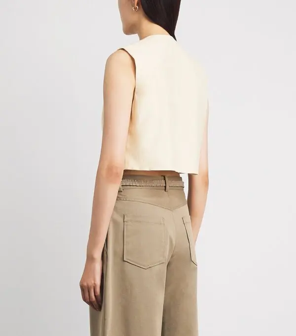 Sandro Cotton-blend Sleeveless Crop Top With Pleated Detail And Button Placket