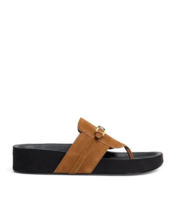 Sandro Suede Platform Flip Flops With Buckle Detail