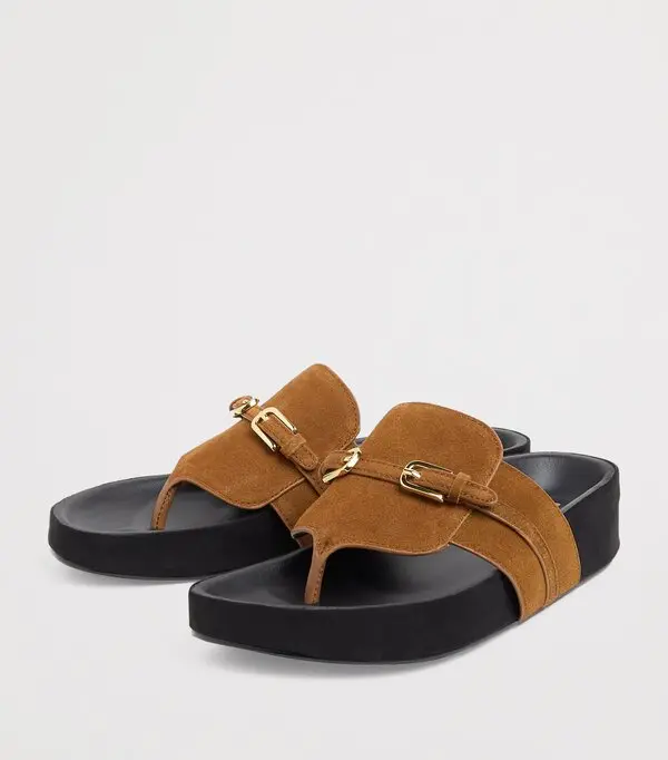 Sandro Suede Platform Flip Flops With Buckle Detail