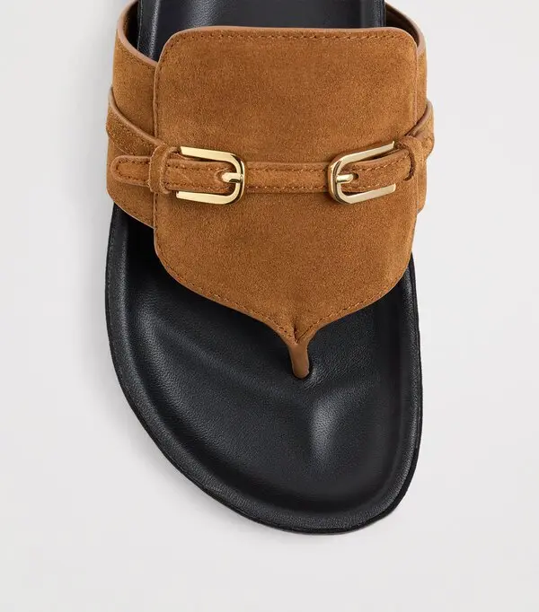 Sandro Suede Platform Flip Flops With Buckle Detail