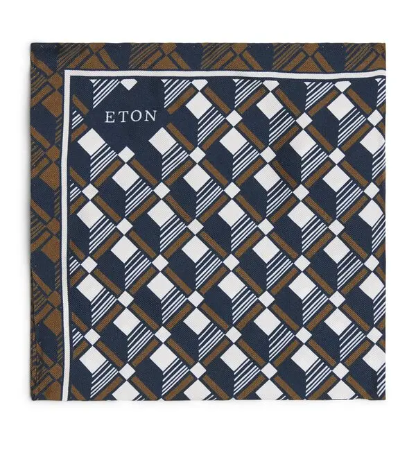 Eton Silk Geometric Pocket Square - Navy