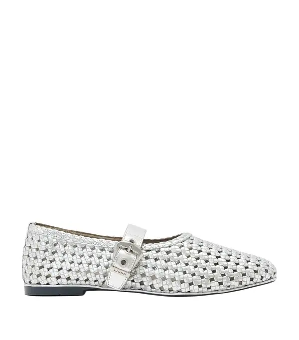 ALLSAINTS Woven Leather Sabine Ballet Flats With Silver-tone Buckle - Grey