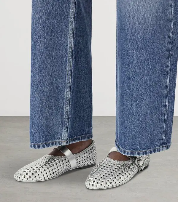 ALLSAINTS Woven Leather Sabine Ballet Flats With Silver-tone Buckle - Grey