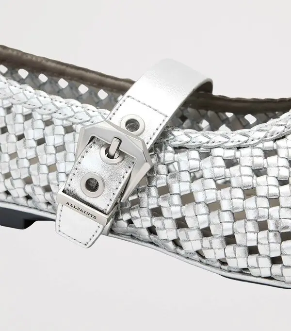 ALLSAINTS Woven Leather Sabine Ballet Flats With Silver-tone Buckle - Grey