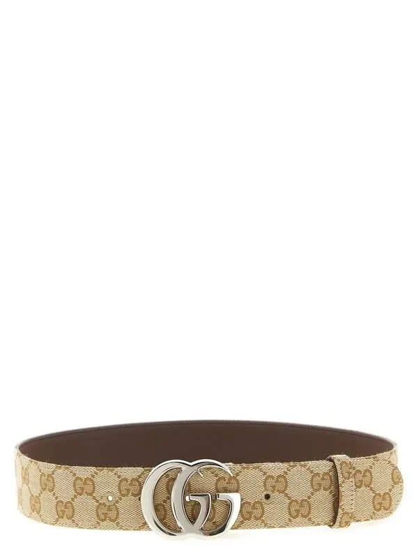 Gucci Marmont Belt In Gg Jacquard - Cream