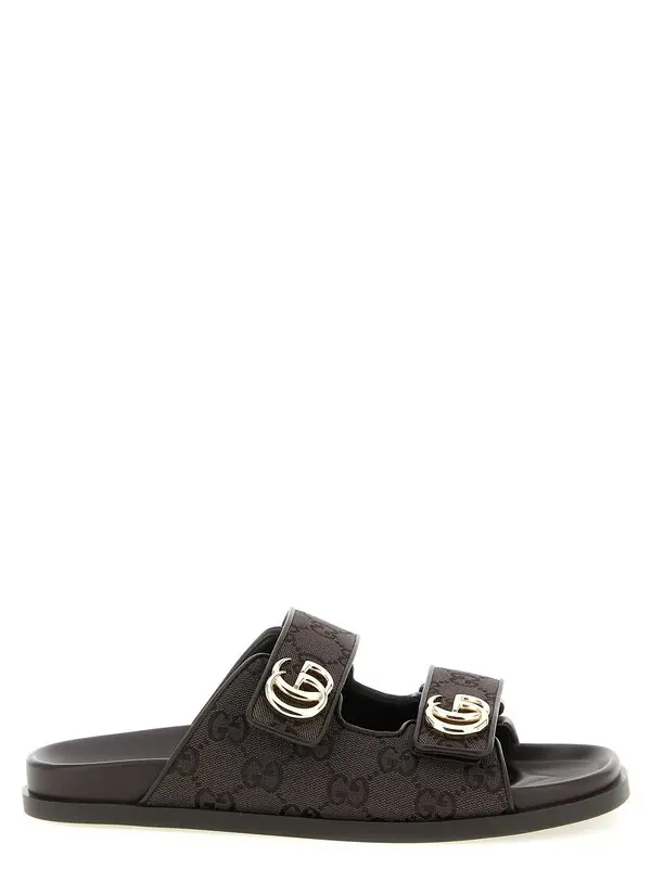 Gucci Doppia G Slides In Gg Fabric - Brown