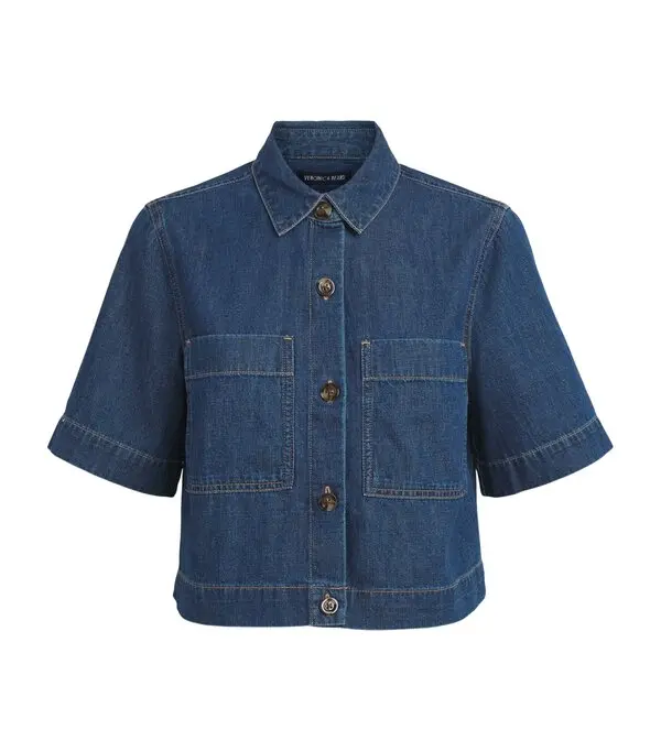 Veronica Beard Chambray Boxy Cropped Shirt