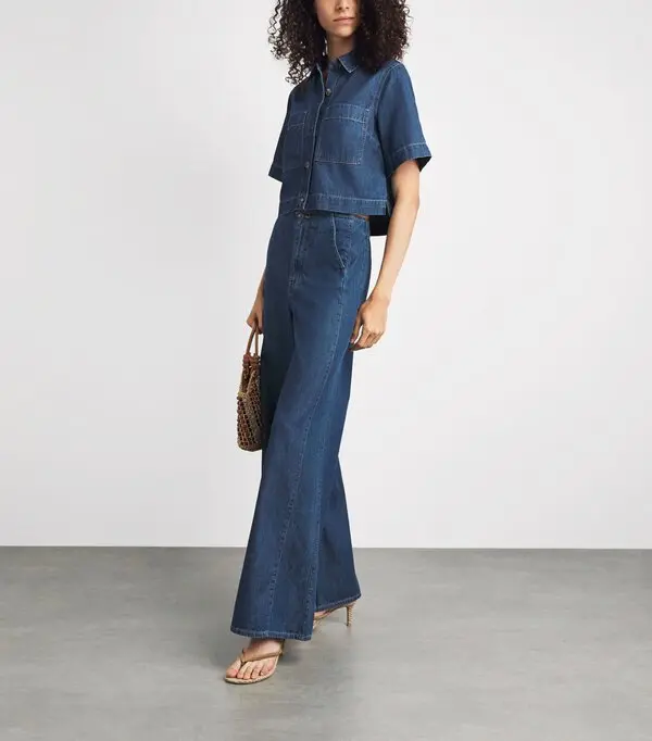Veronica Beard Chambray Boxy Cropped Shirt