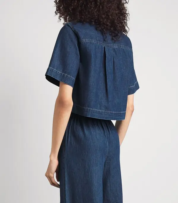 Veronica Beard Chambray Boxy Cropped Shirt
