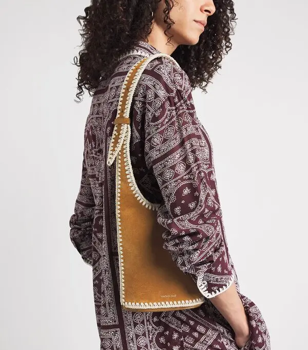 Veronica Beard Suede Whipstitch Loop Shoulder Bag