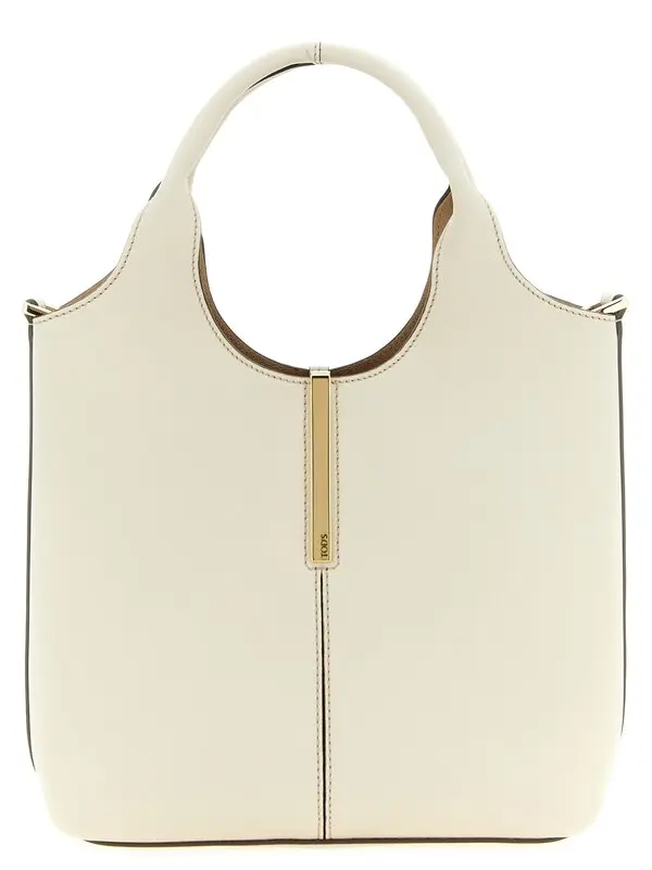 TOD'S Mini Shopping Bag With Metal Plate Detail - White