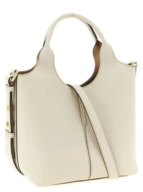 TOD'S Mini Shopping Bag With Metal Plate Detail - White