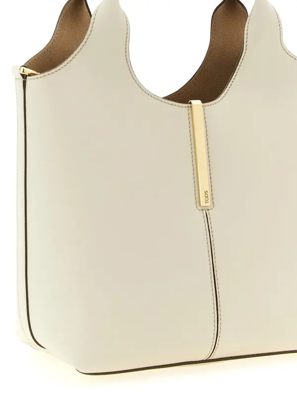 TOD'S Mini Shopping Bag With Metal Plate Detail - White