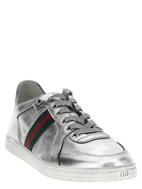 Gucci Stretch Metallic Leather Sneakers With Nastro Web And Incrocio Gg Detail