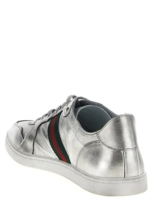 Gucci Stretch Metallic Leather Sneakers With Nastro Web And Incrocio Gg Detail