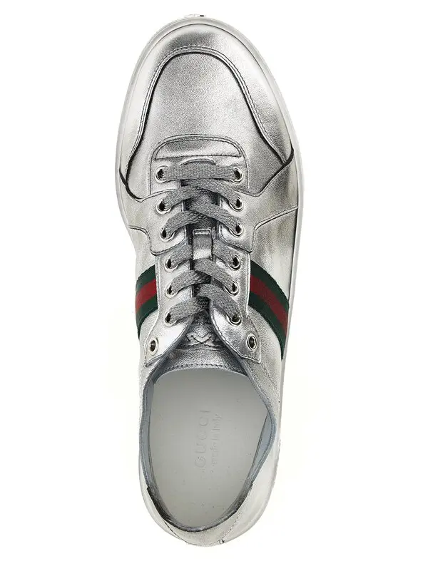 Gucci Stretch Metallic Leather Sneakers With Nastro Web And Incrocio Gg Detail