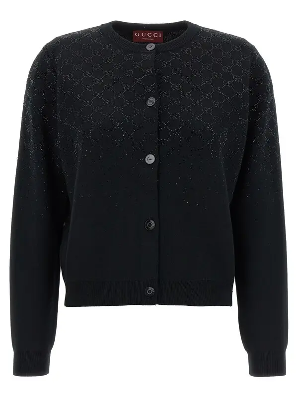 Gucci Gg Crystal Embellished Wool Cardigan - Black