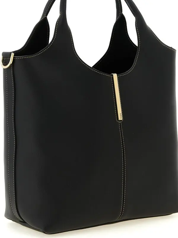 TOD'S Small Metal Plate Shopping Bag - Black