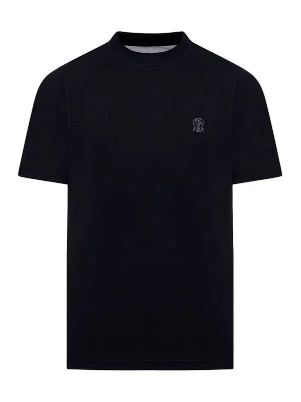 Brunello Cucinelli Cotton T-shirt With Contrasting Logo Print - Blue
