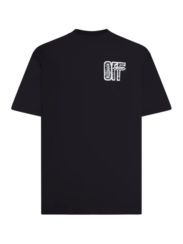 Off-White T-shirt With Logo And Arrow Sketch Print - Black