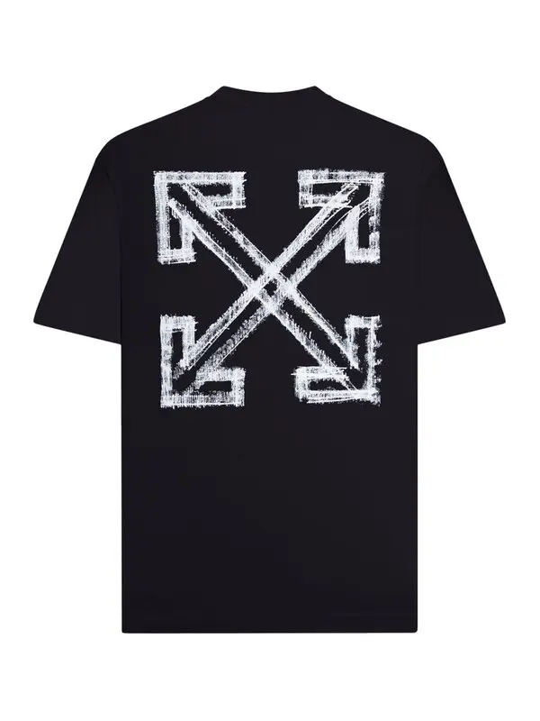 Off-White T-shirt With Logo And Arrow Sketch Print - Black