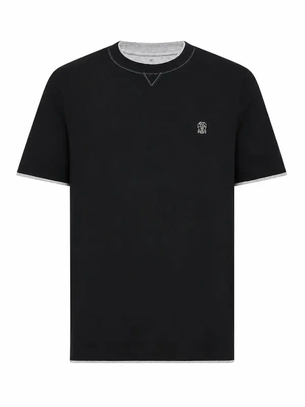 Brunello Cucinelli Cotton T-shirt With Front Logo And Contrasting Trim