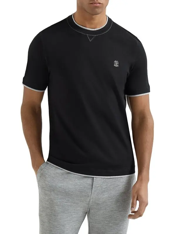Brunello Cucinelli Cotton T-shirt With Front Logo And Contrasting Trim