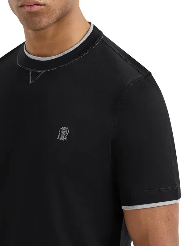 Brunello Cucinelli Cotton T-shirt With Front Logo And Contrasting Trim