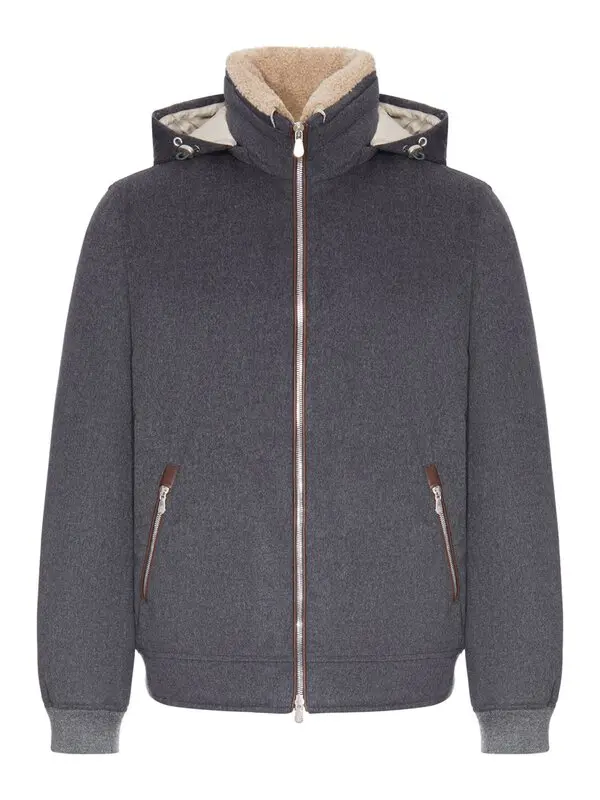 Brunello Cucinelli Wool And Shearling Hooded Bomber Jacket - Multicolor