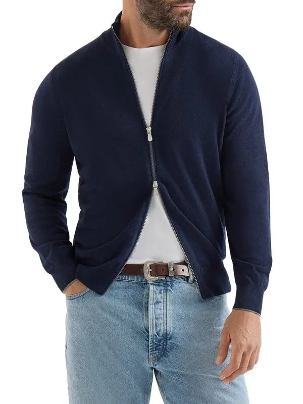 Brunello Cucinelli Cashmere Zip-up Cardigan - Blue