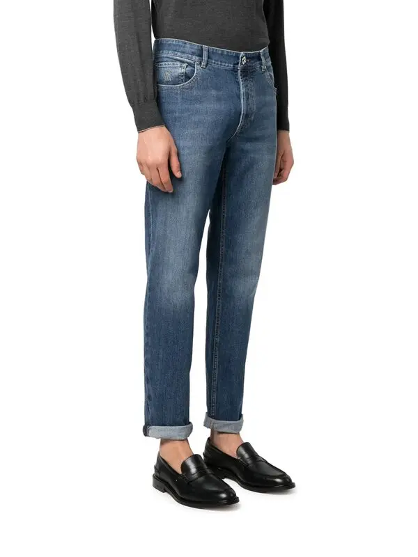Brunello Cucinelli Medium Wash Distressed Cotton Denim Jeans
