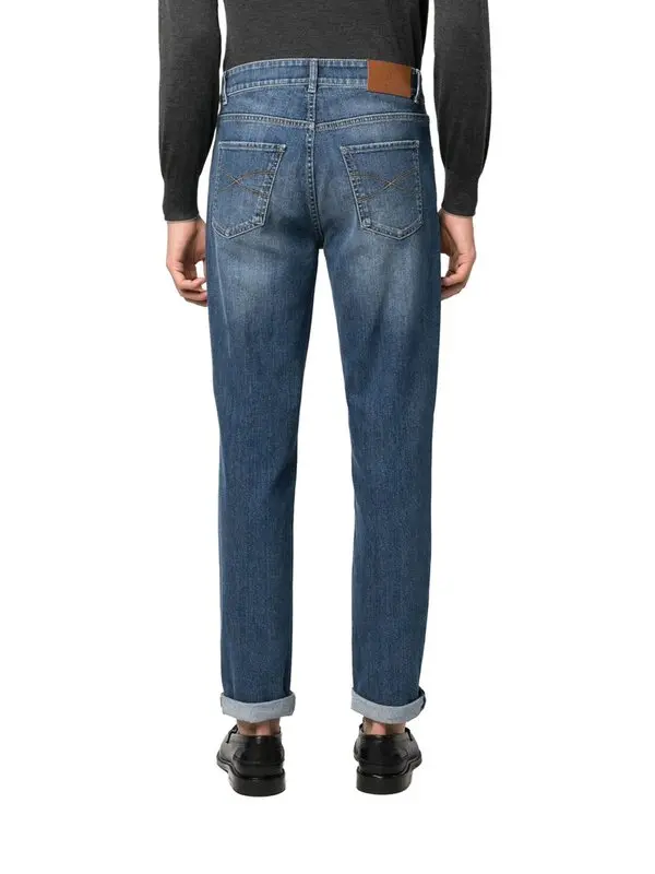 Brunello Cucinelli Medium Wash Distressed Cotton Denim Jeans - Blue