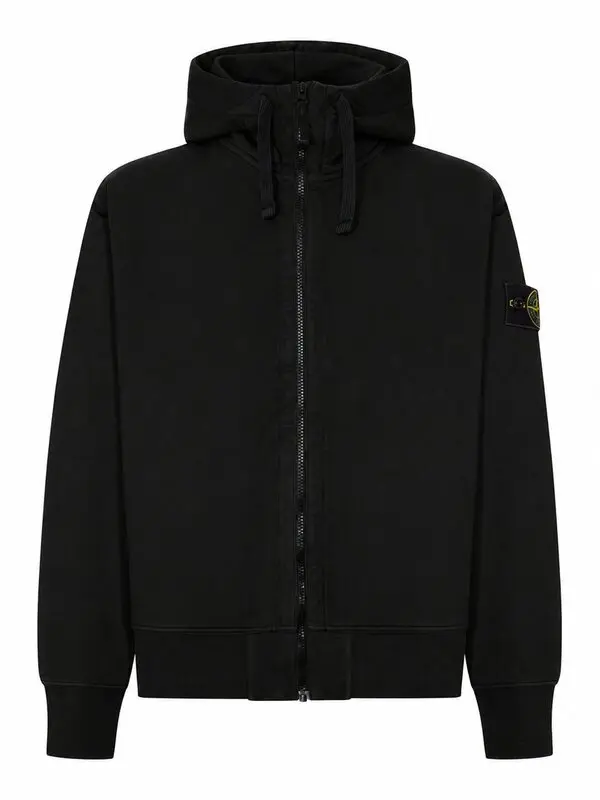 Stone Island Cotton Zip-up Hoodie With Detachable Badge