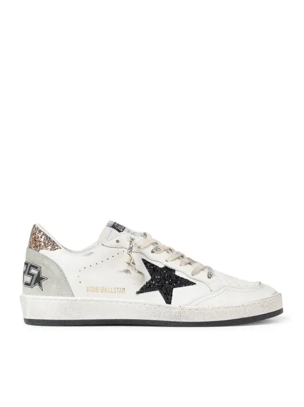 GOLDEN GOOSE Ball-star Leather And Glitter Sneakers - Multicolor