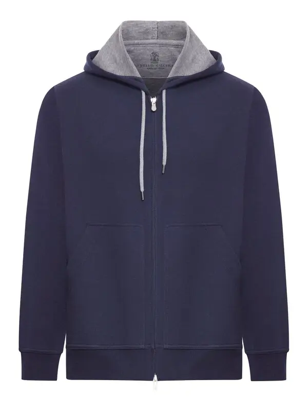 Brunello Cucinelli Double-layered Cotton, Cashmere, And Silk Zip-up Hooded Sweatshirt - Blue