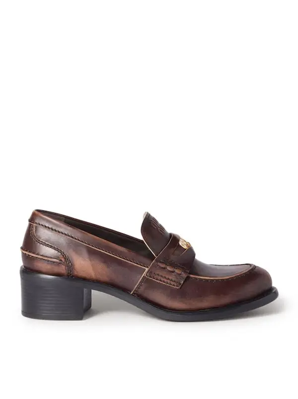 Miu Miu Deco Calfskin Heeled Loafers - Multicolor