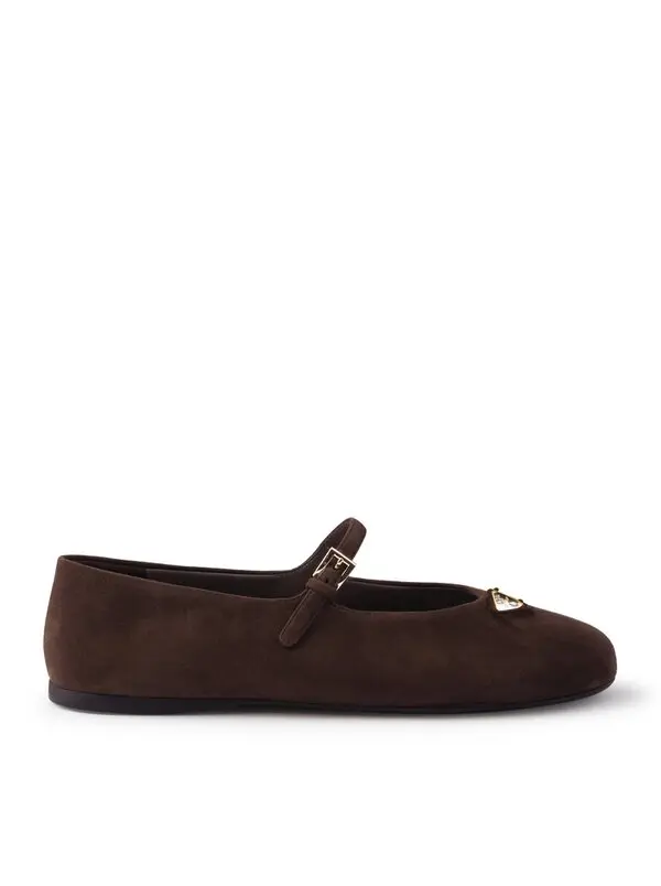 Prada Suede Ballerinas With Logo Buckle - Brown