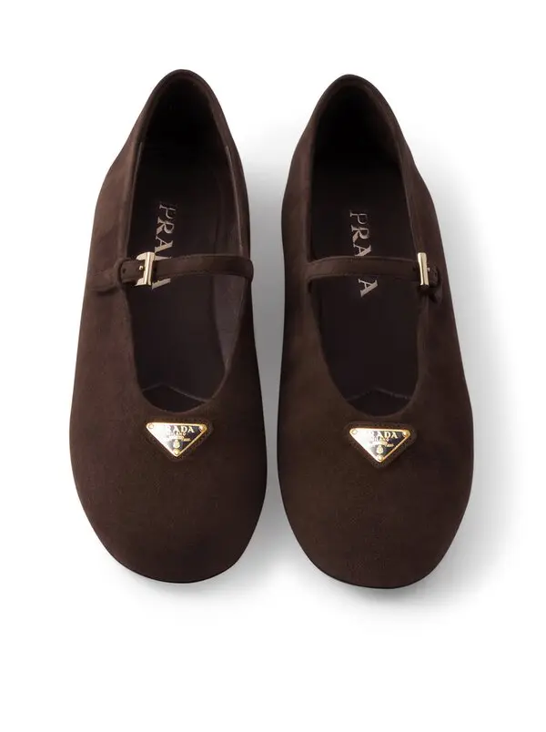 Prada Suede Ballerinas With Logo Buckle - Brown
