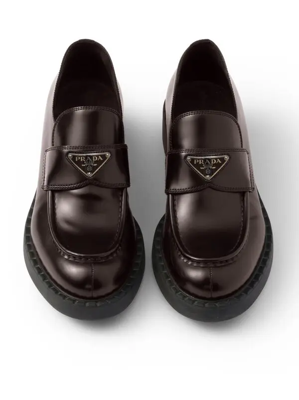 Prada Brushed Leather Loafers With Logo