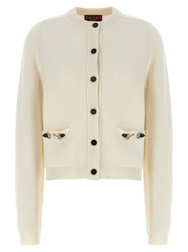 Gucci Wool & Cashmere Blend Cardigan With Morsetto Detail - White