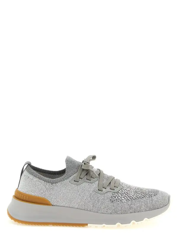 Brunello Cucinelli Knitted Lace-up Sneakers - Gray